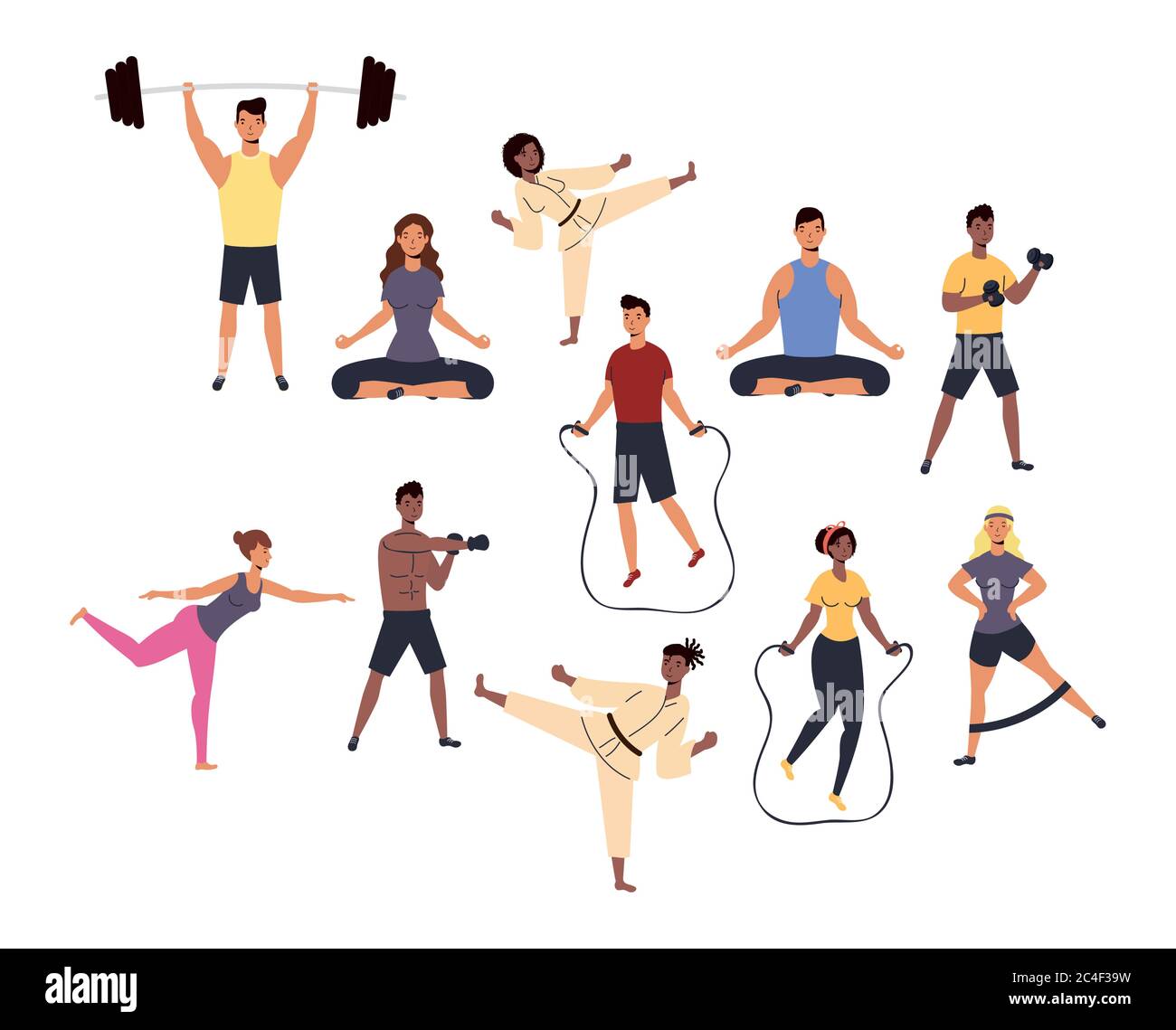 group of people practicing sport activities in the house vector ...