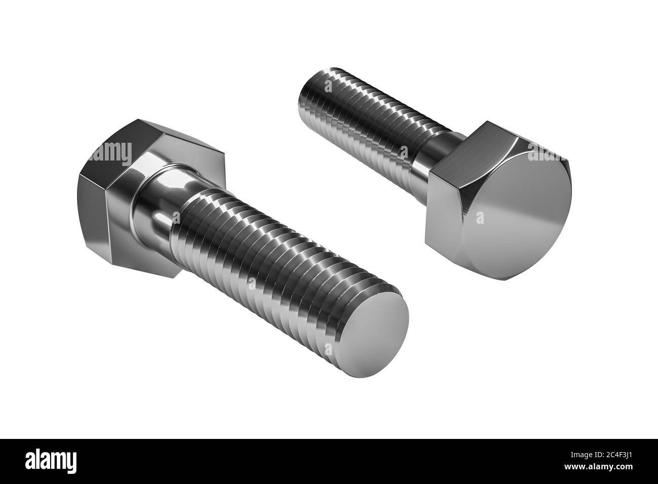 Two stainless steel hex bolts isolated on white background - 3d render ...