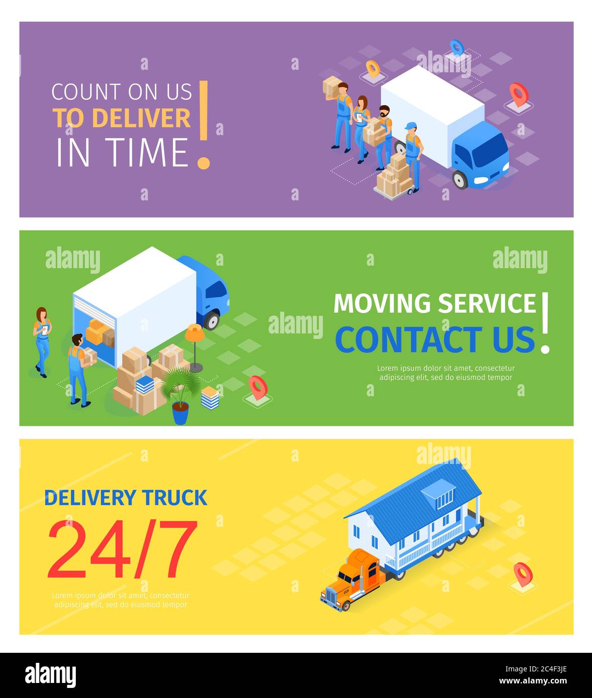 Flat Banner Set Count on Us to Deliver in Time. Moving Service Contact ...