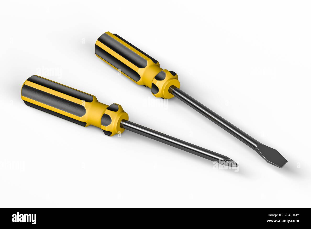 Two screwdrivers - flat and cross - isolated on white background - 3d ...