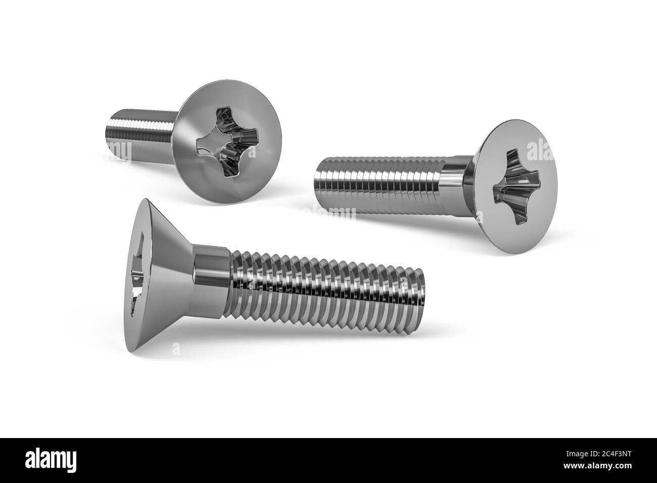 Stainless steel machine screw isolated on white background - 3d render ...