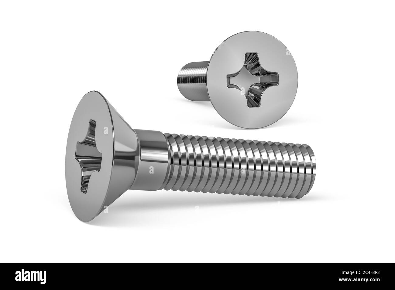 Stainless steel machine screw isolated on white background - 3d render ...