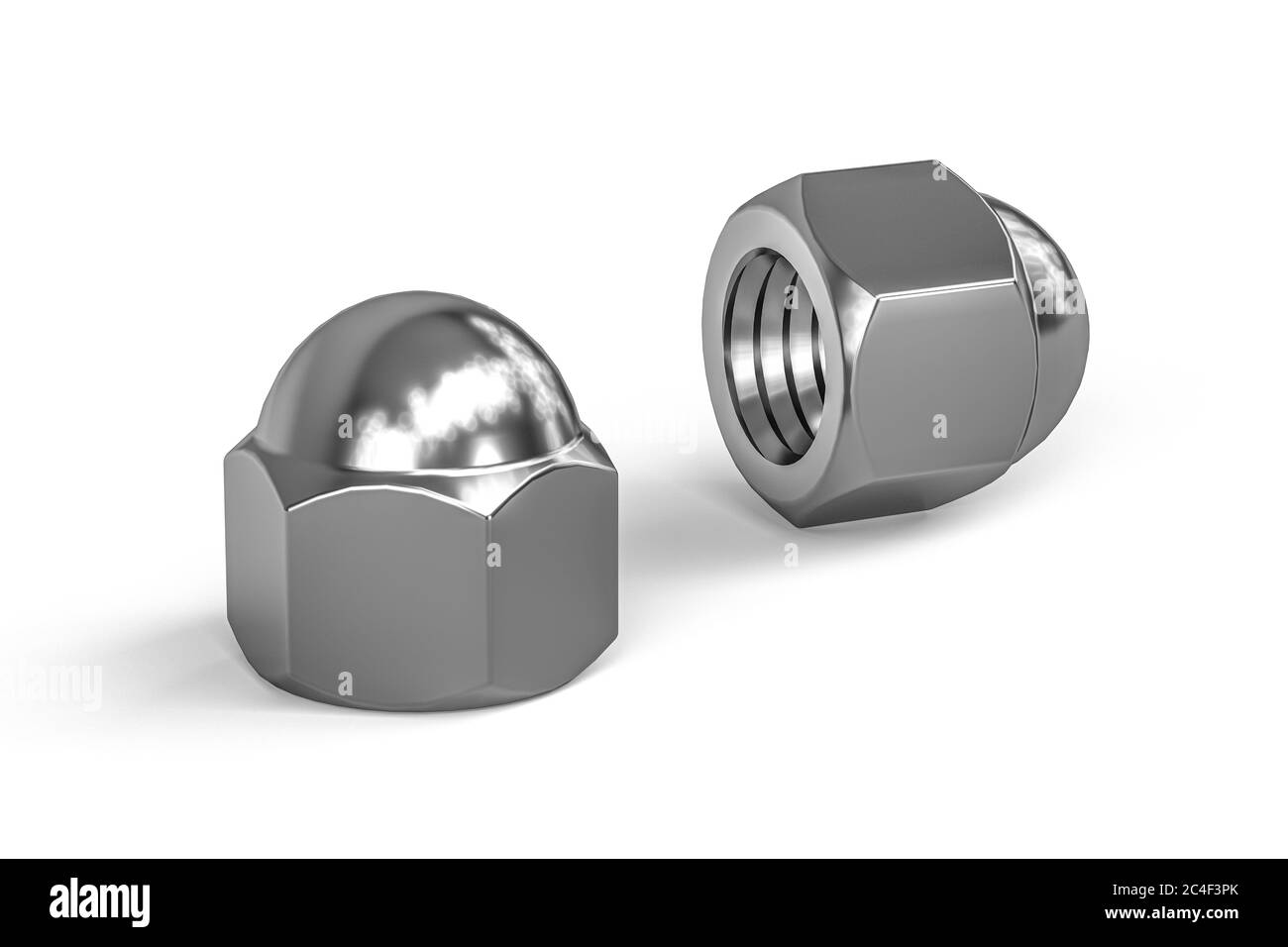 Stainless steel hexagon domed cap nut isolated on white background - 3d ...