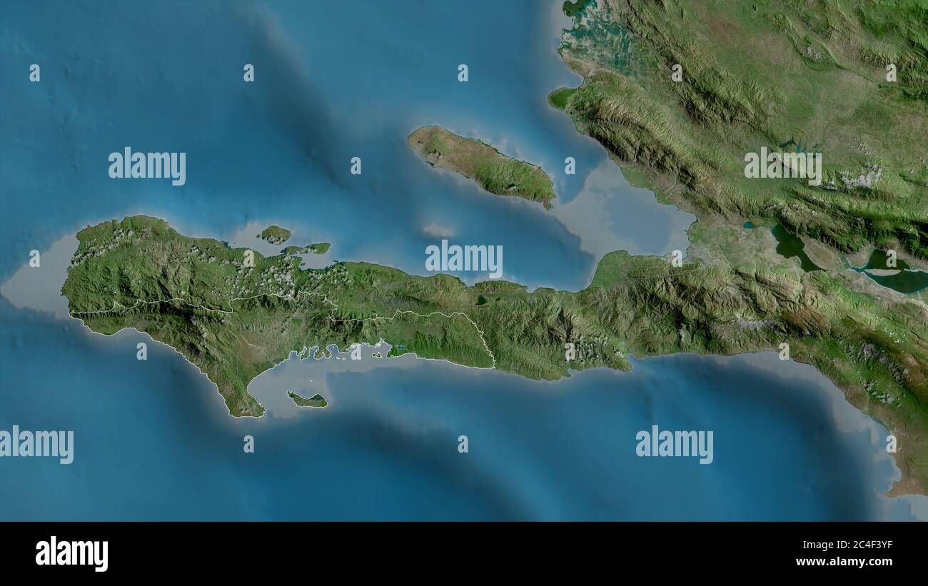 Sud, department of Haiti. Satellite imagery. Shape outlined against its ...