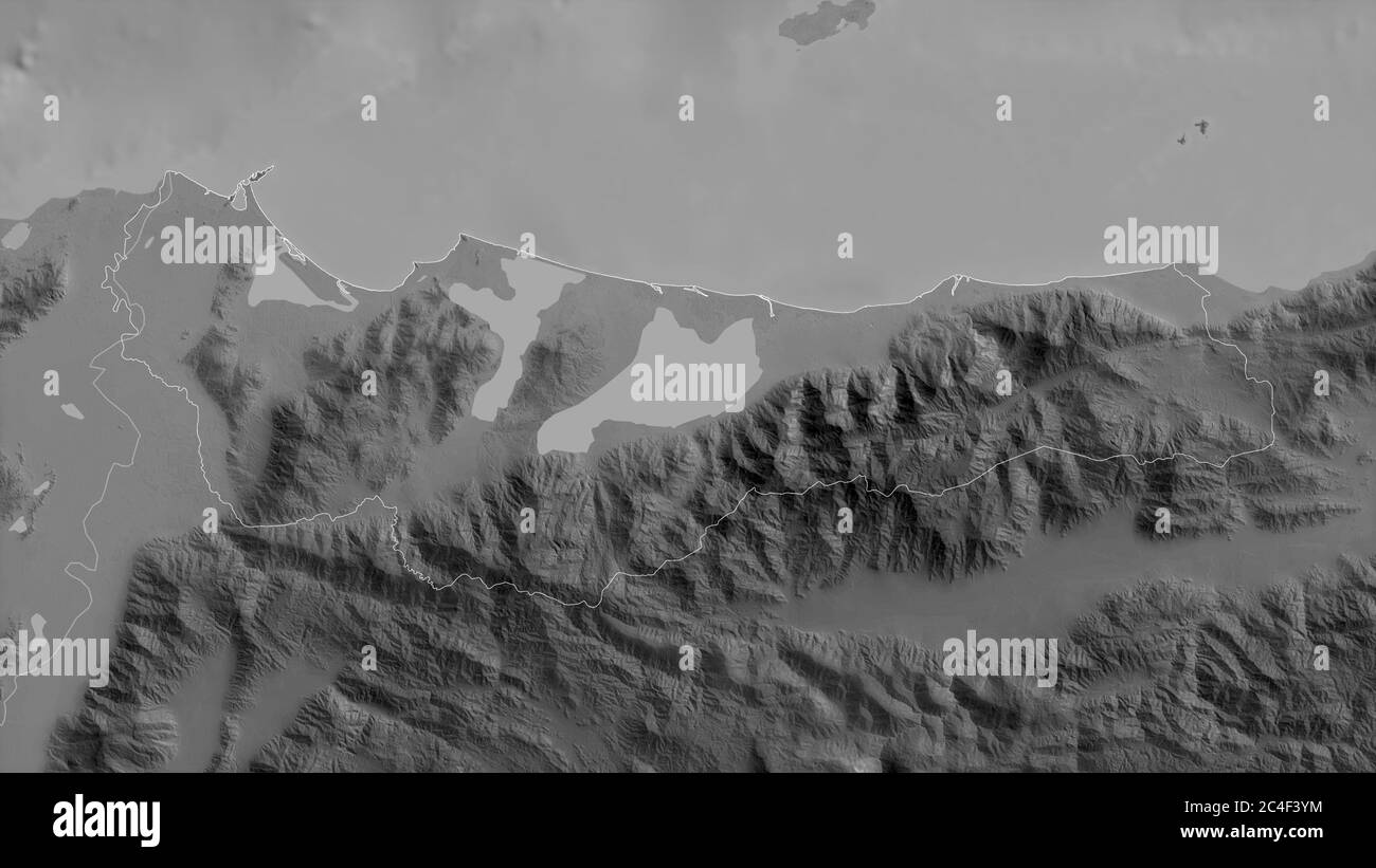 Atlántida, department of Honduras. Grayscaled map with lakes and rivers ...