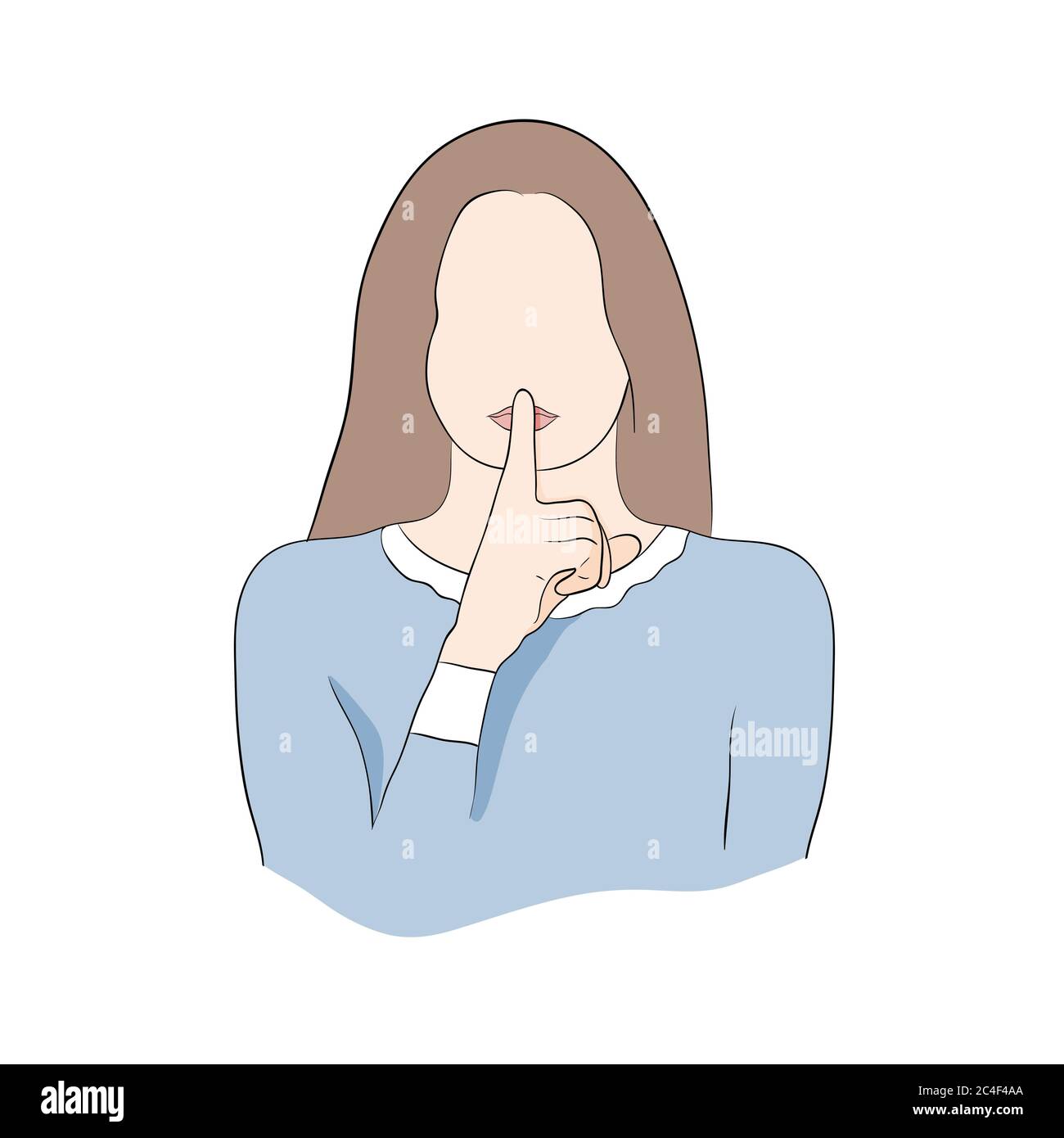 Young woman making sign with her finger to keep silence. Vector ...