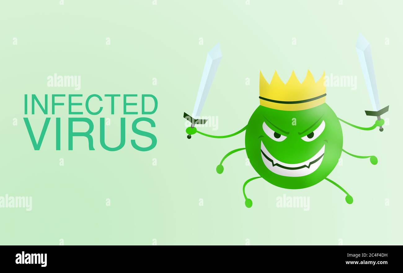 infected virus - word Corona virus cartoon green with sword isolated ...