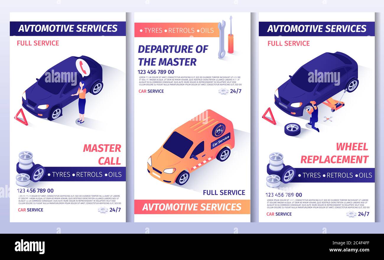 Automobile Service Editable Brochure. Set of Master Call Flyers with ...