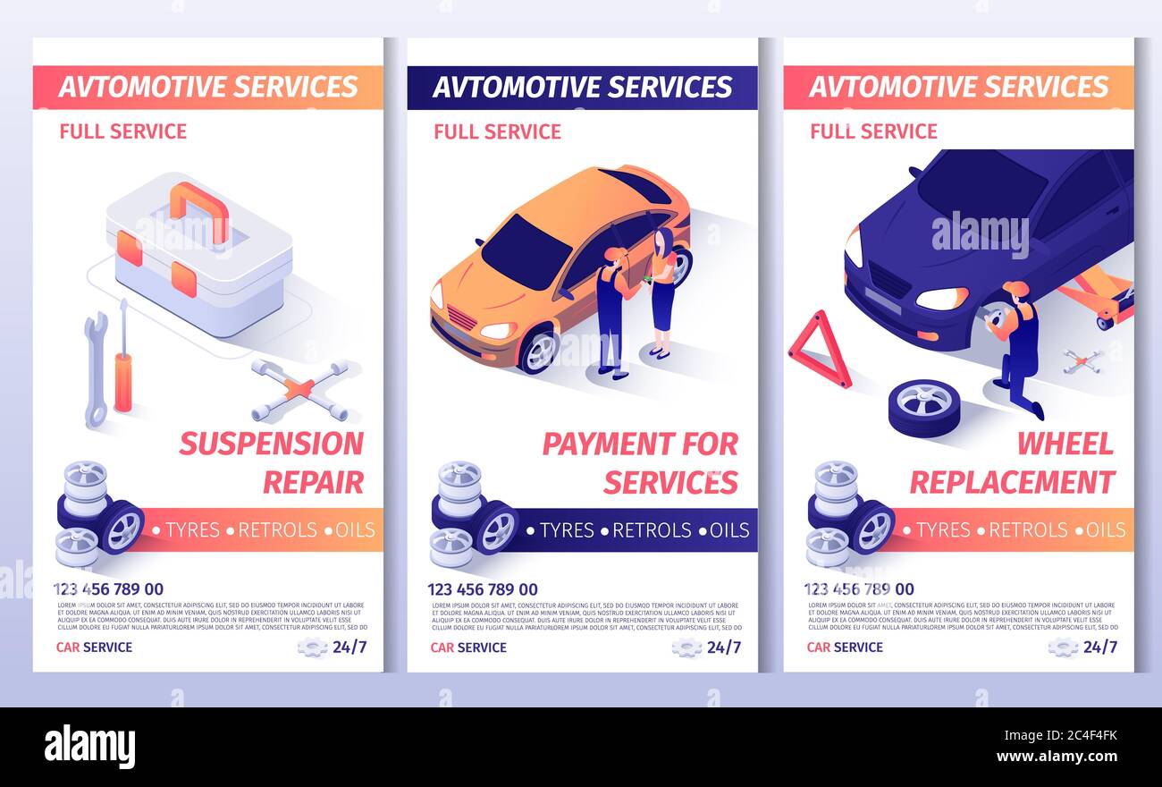 Set of Advertising Brochure for Automobile Service. Flayers with ...