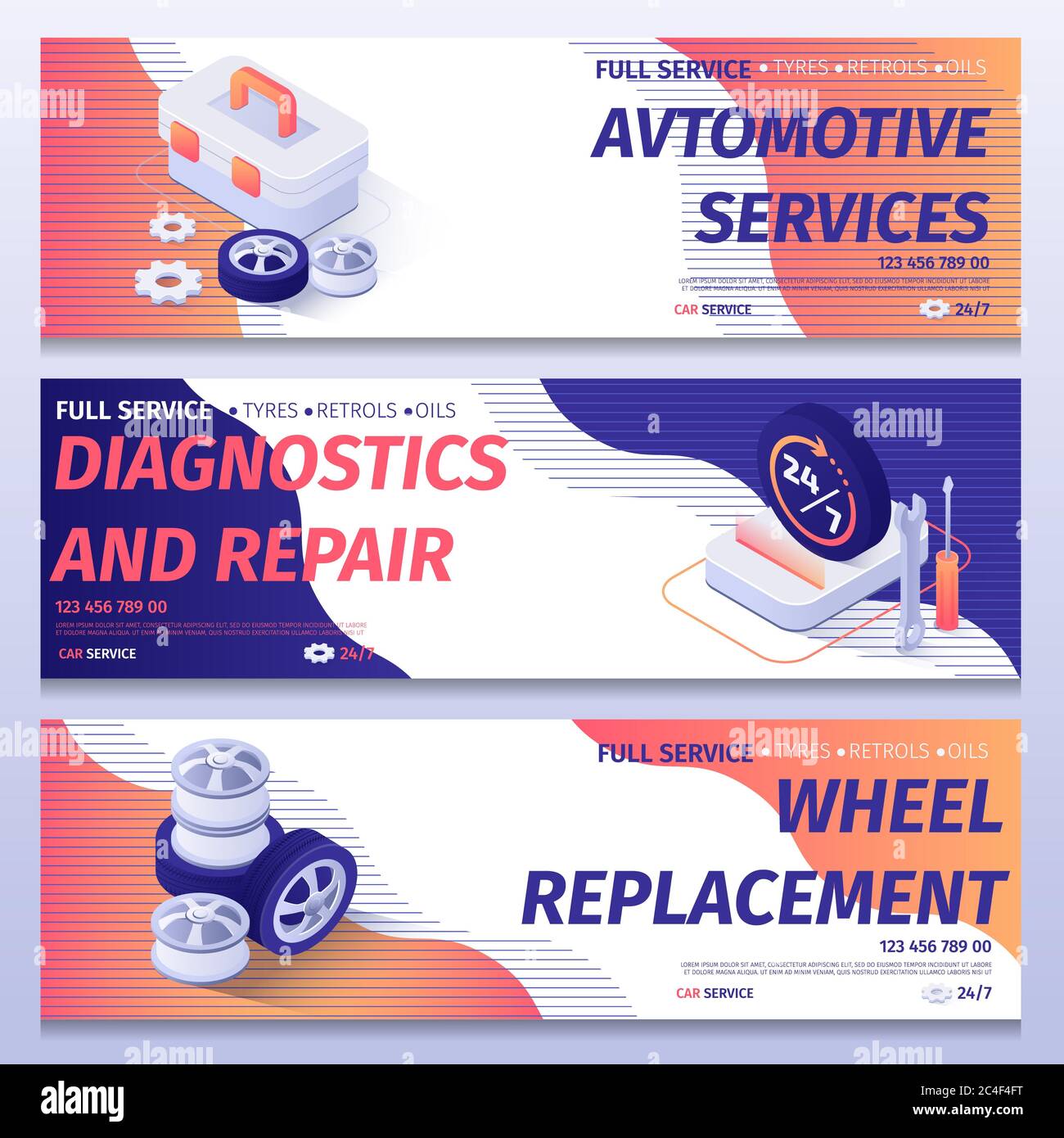 Set of Header Banners for Advertising Car Service. Illustrations ...