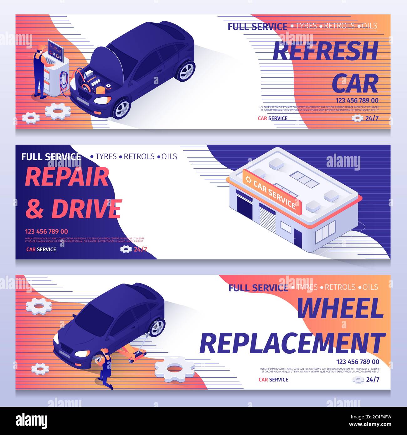 Set of Banners for Auto Repair Service. Mockup Kit with Lettering ...