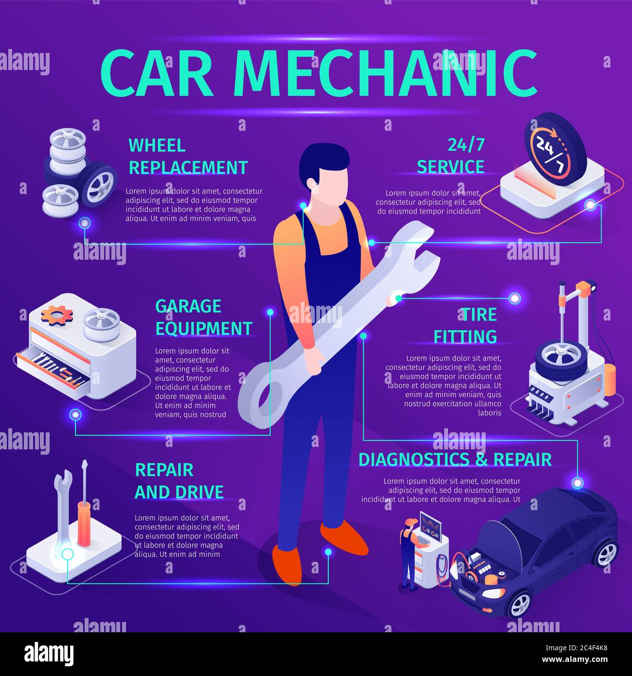 Infographic with Description of Items in Car Mechanic Service Station ...