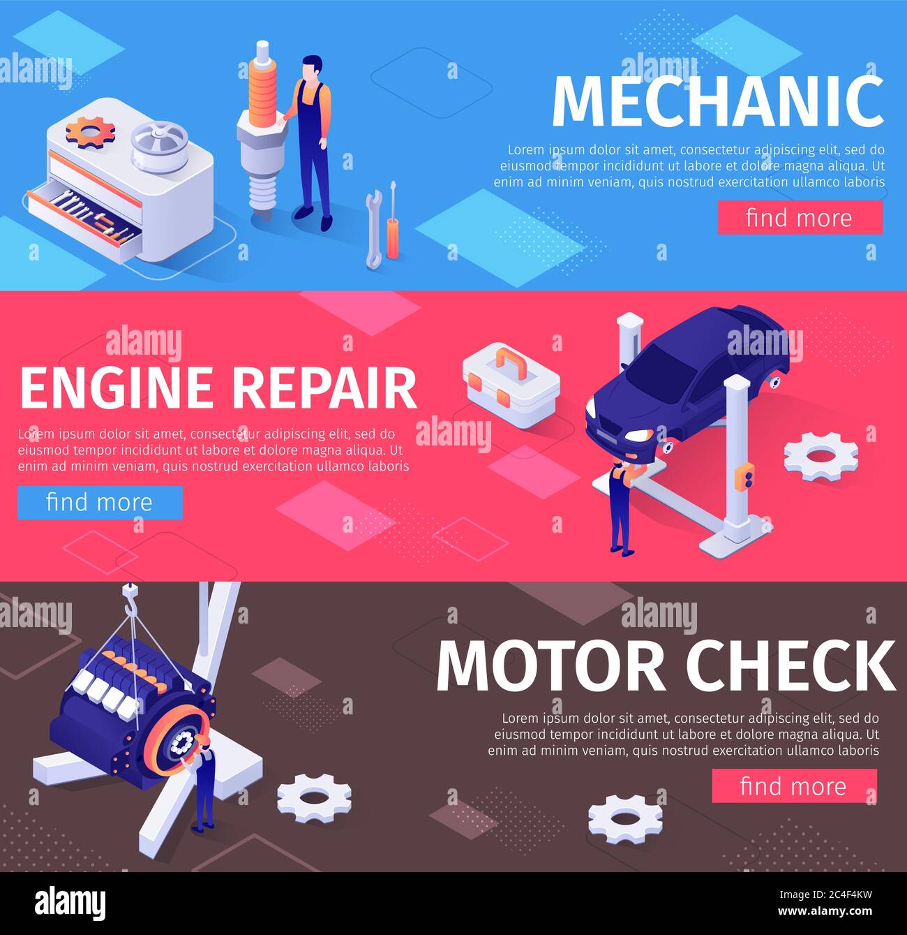 Set of Banners for Mechanic, Engine Repair and Motor Check Service ...
