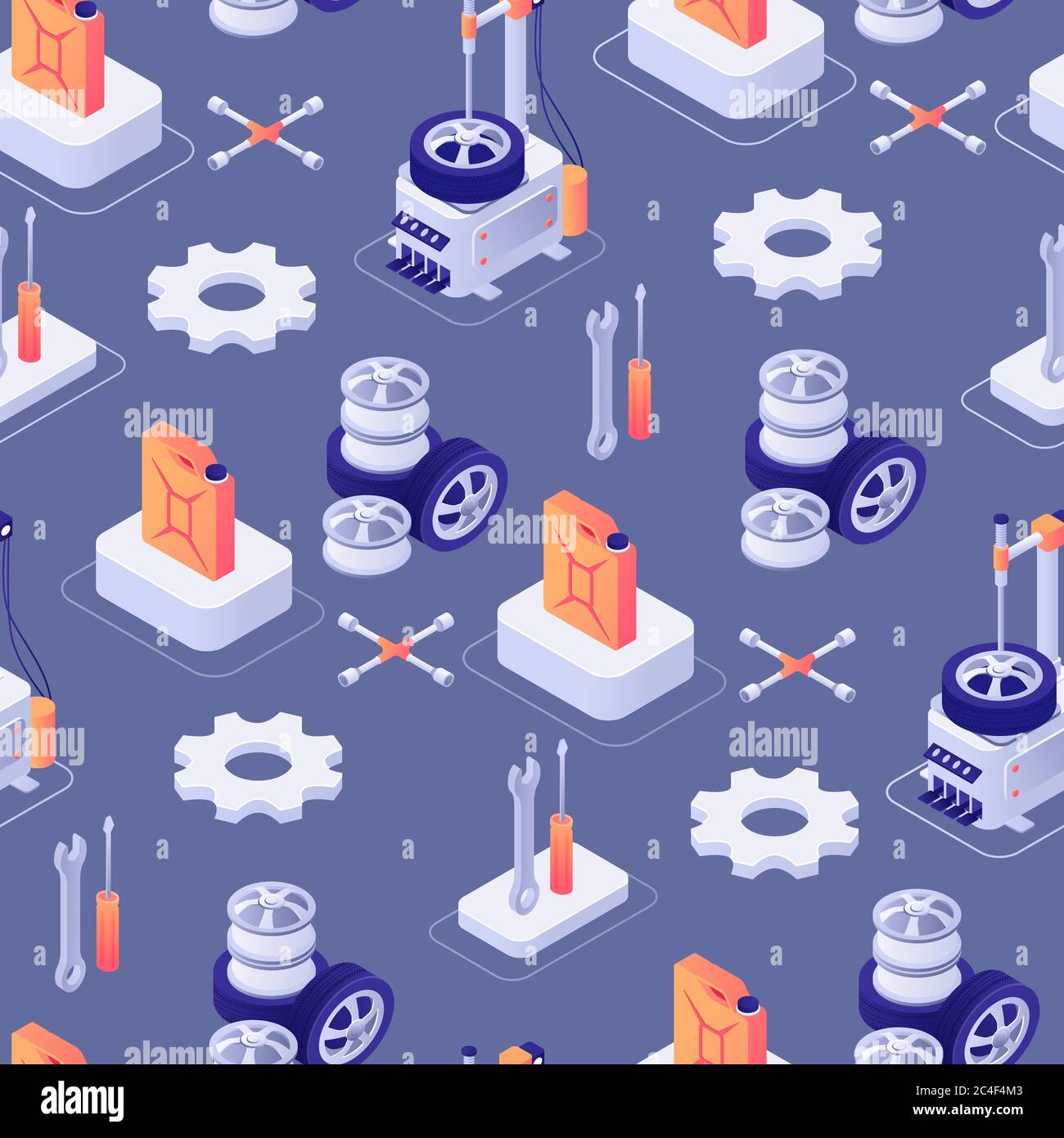Seamless Pattern with Car Repair Tools and Equipment Isometric Icons ...