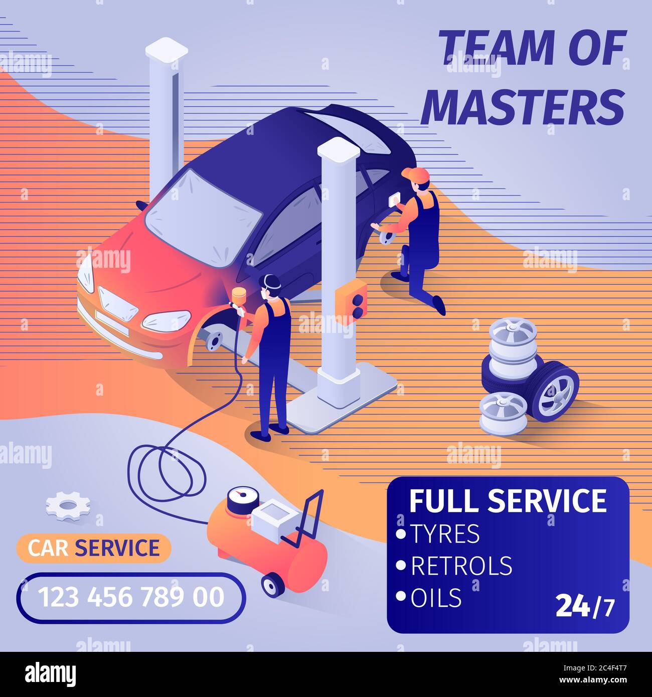 Banner Advertises Skilled Teamwork in Car Paint Service. Team of ...