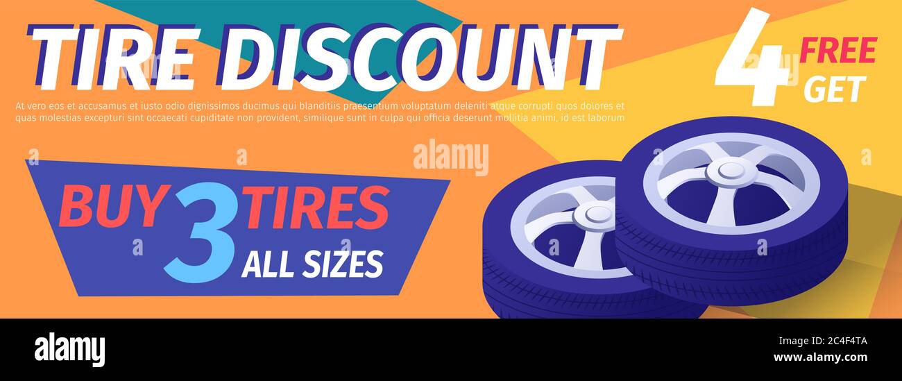 Advertisement Offering Car Tire Discount. Realistic Isometric Auto ...