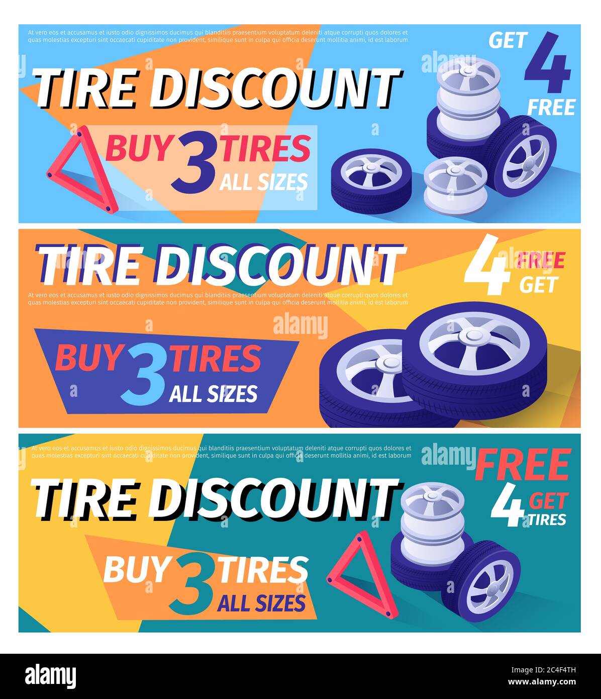 Set of Header Banner Offering Car Tire Discount. Vector 3d Illustration ...