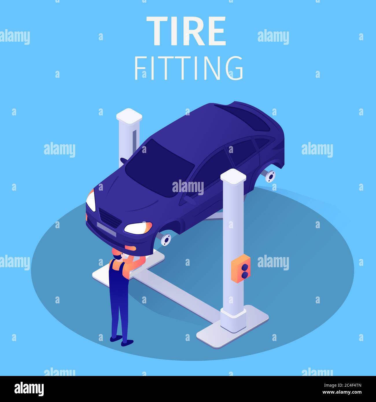 Tire Fitting Process in Automotive Repair Service. Banner with ...