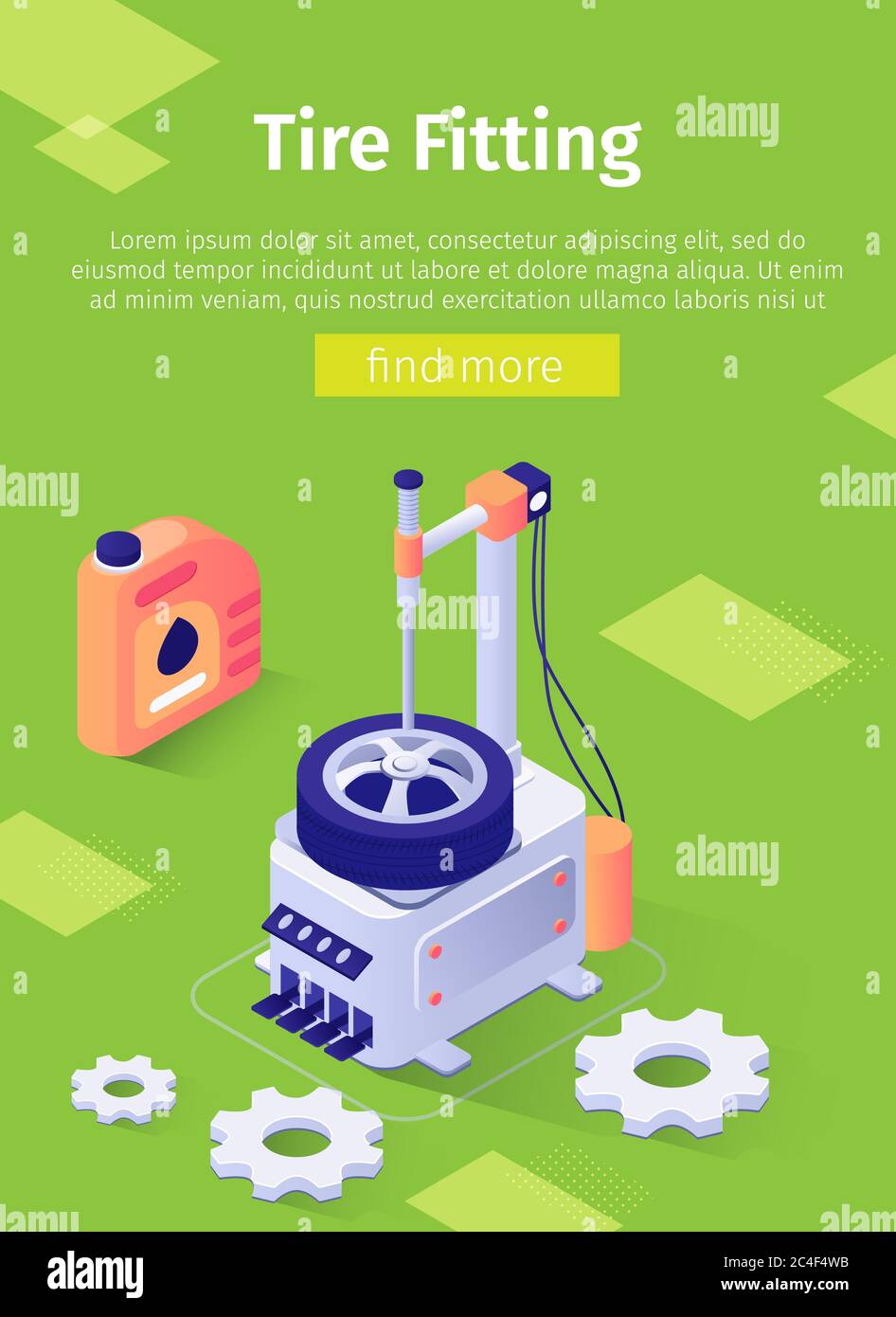 Text Poster with Isometric Tire Fitting Complex. Illustration for ...