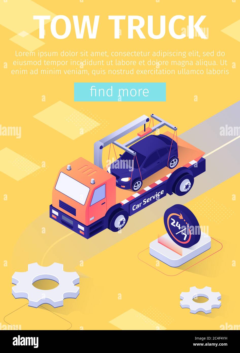 Poster with Fulltime Tow Truck Assistance Offer. Emergency Vehicle ...