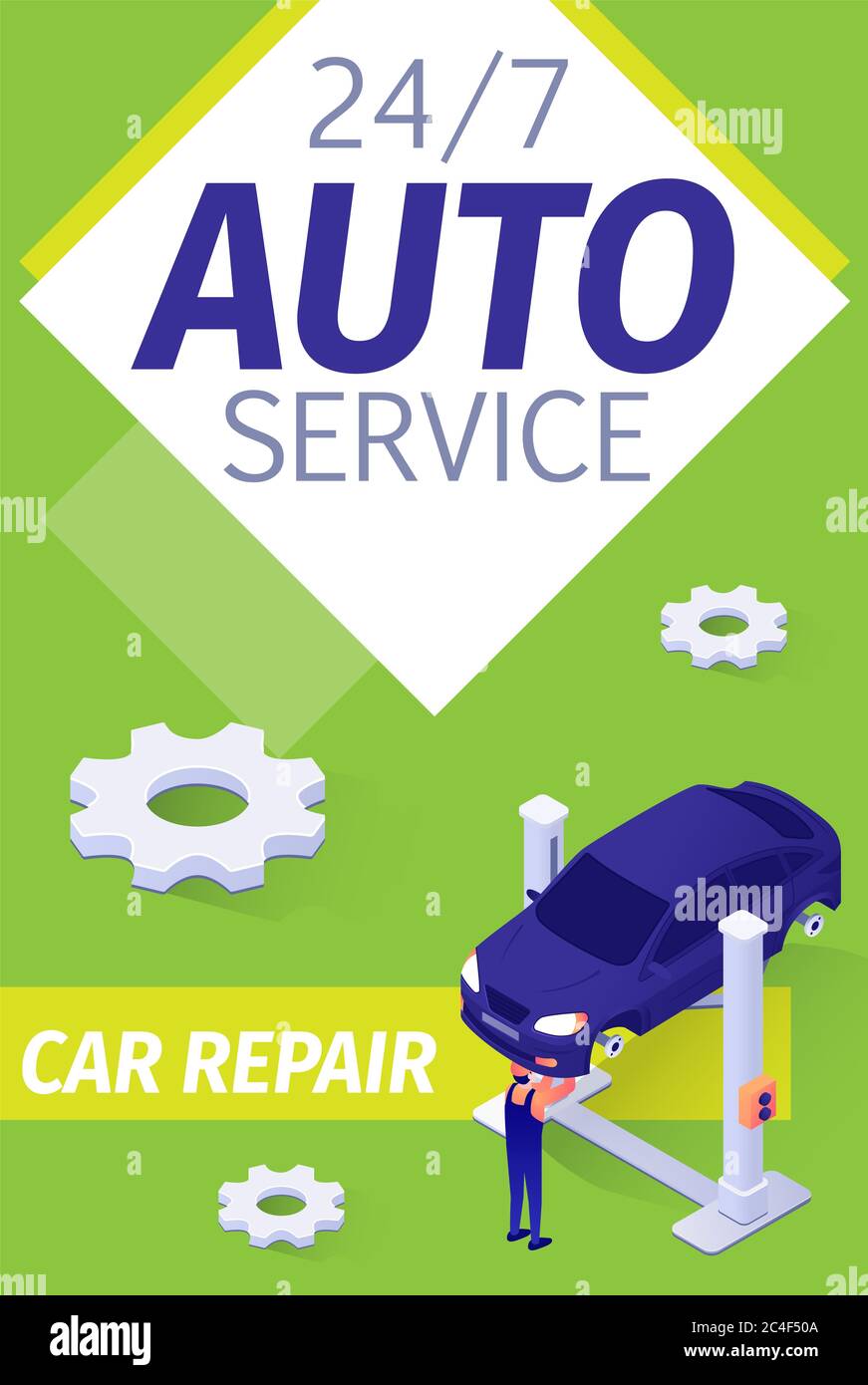 Modern Presentation Poster for Fulltime Auto Service. Card with ...