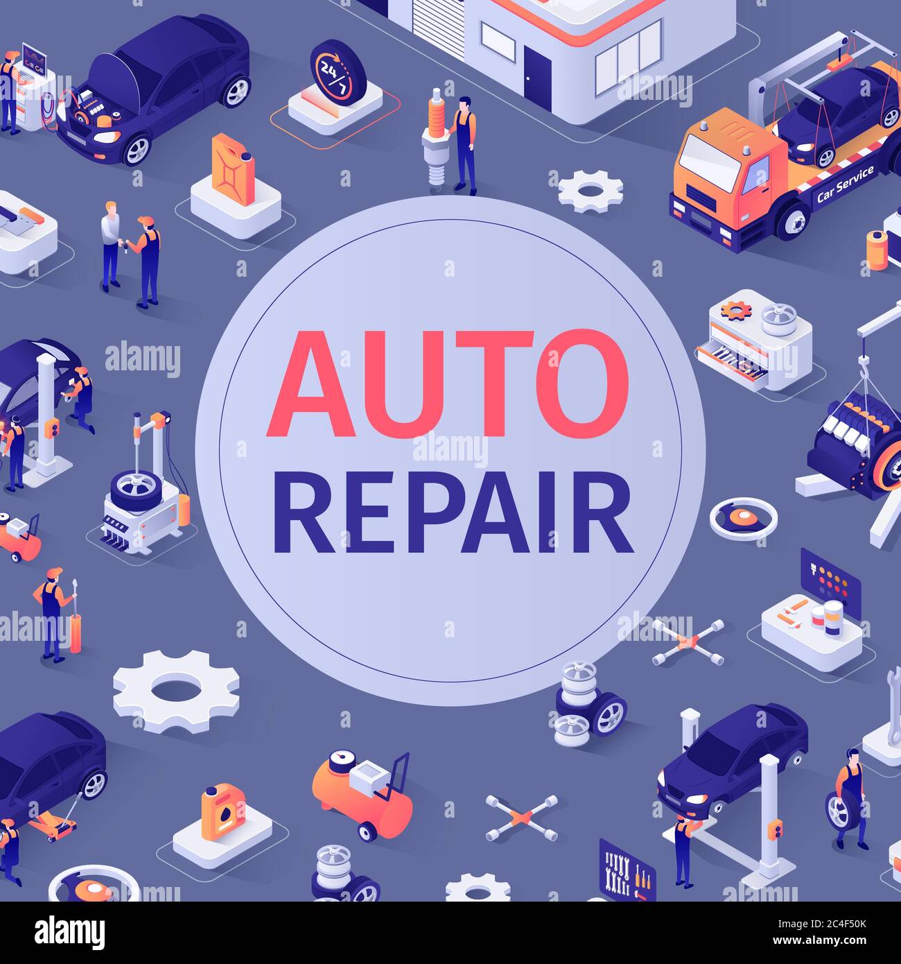 Automotive Seamless Pattern with Auto Repair Header Text. Advertising ...