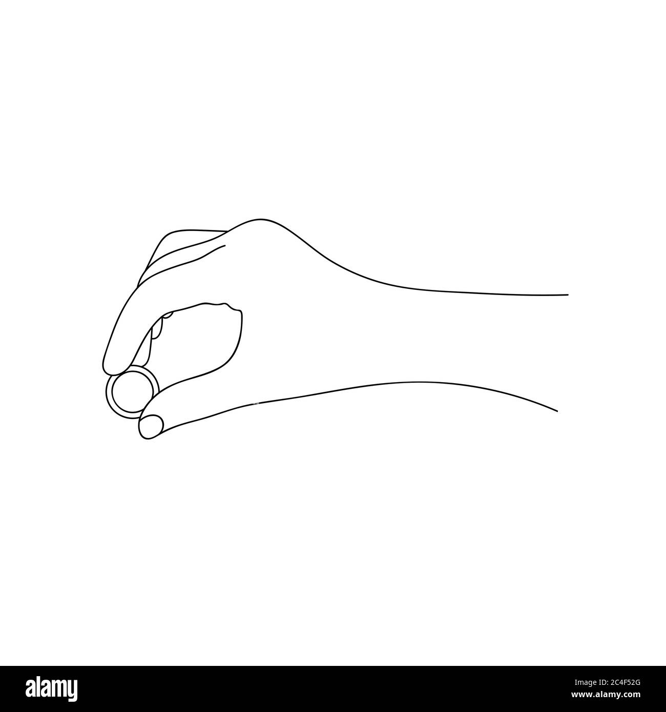Hand giving a coin. Line drawing. Vector Illustration Stock Vector ...