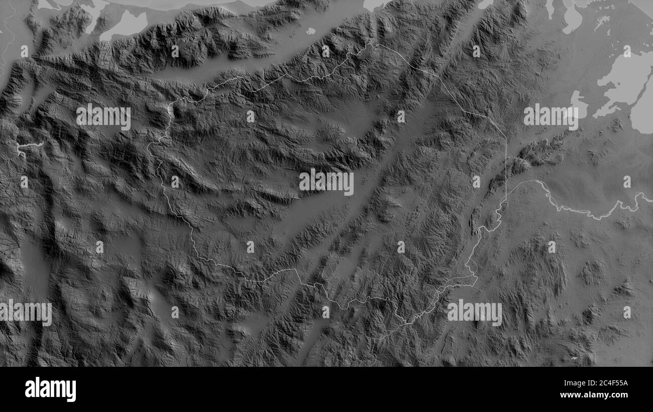 Olancho, department of Honduras. Grayscaled map with lakes and rivers ...