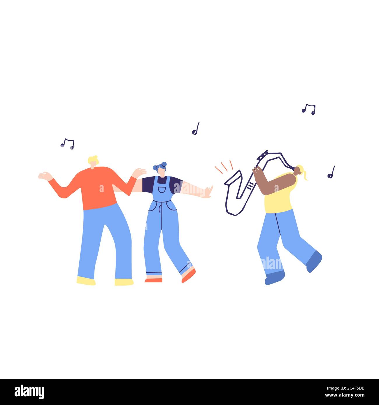 Dancing Music People, African American Saxophone Player. Man Woman ...