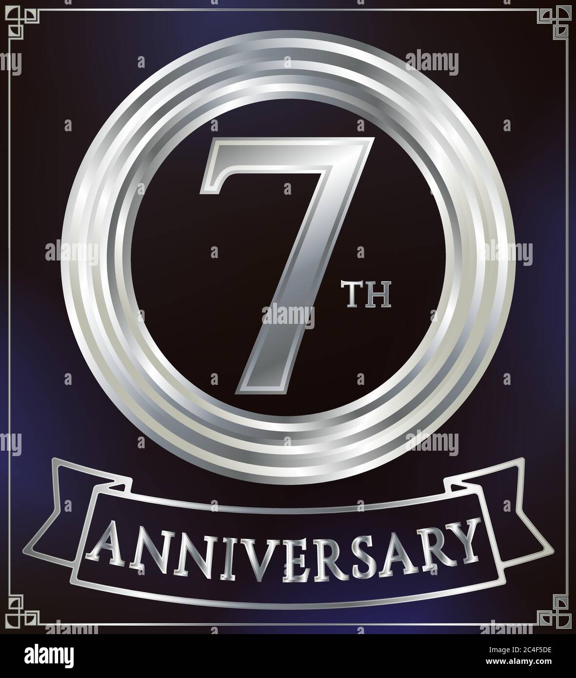 Anniversary silver ring logo number 7. Anniversary card with ribbon ...