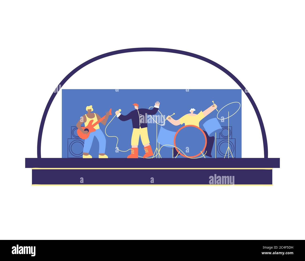 Concert of Multi Ethnic Musical Band Flat Vector. Cartoon Group of ...