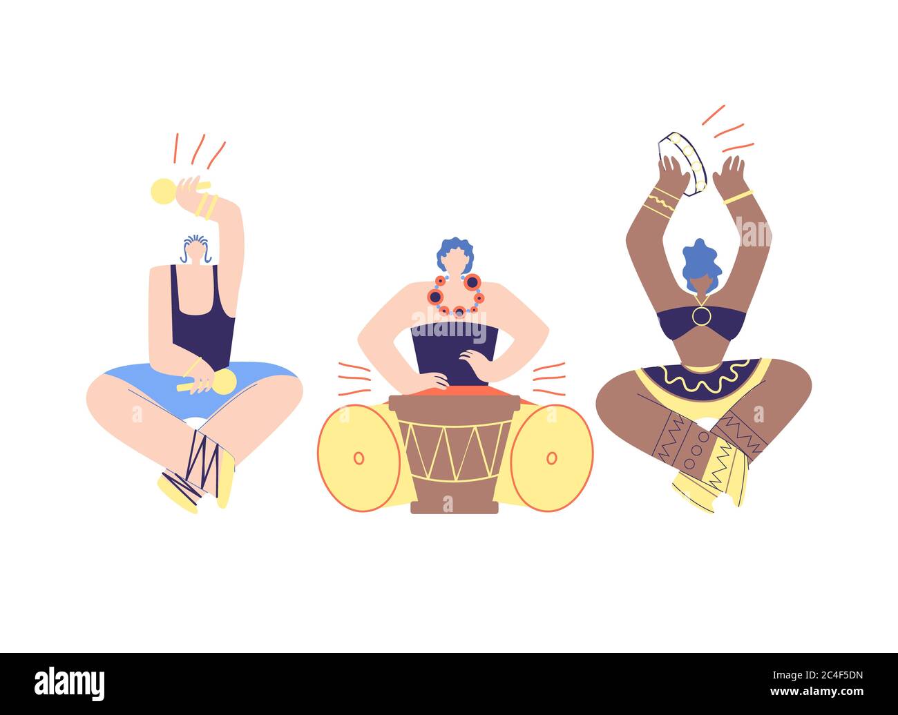 Folk Tribal Musician Band Flat Vector Illustration. Cartoon Woman ...