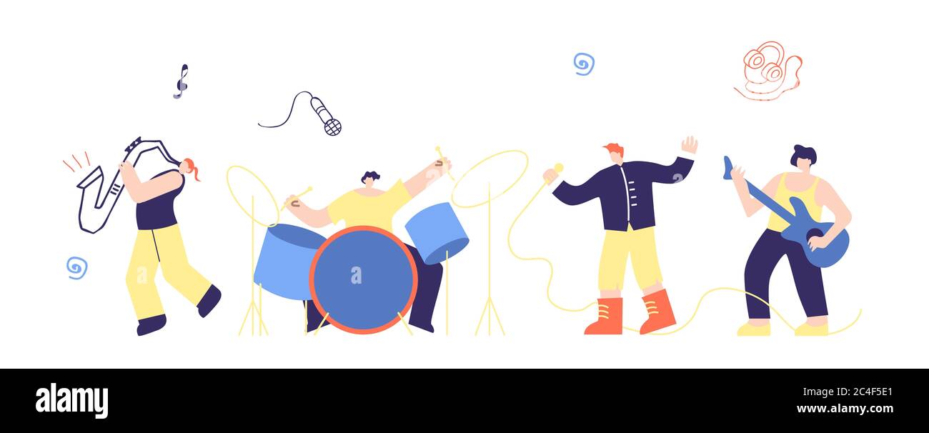 Musician People Rock Pop Boys Band Flat Vector Illustration. Group Man ...