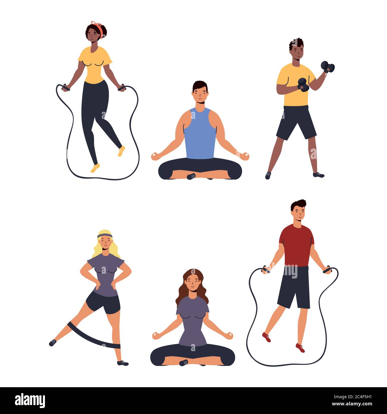 group of people practicing sport activities in the house vector ...