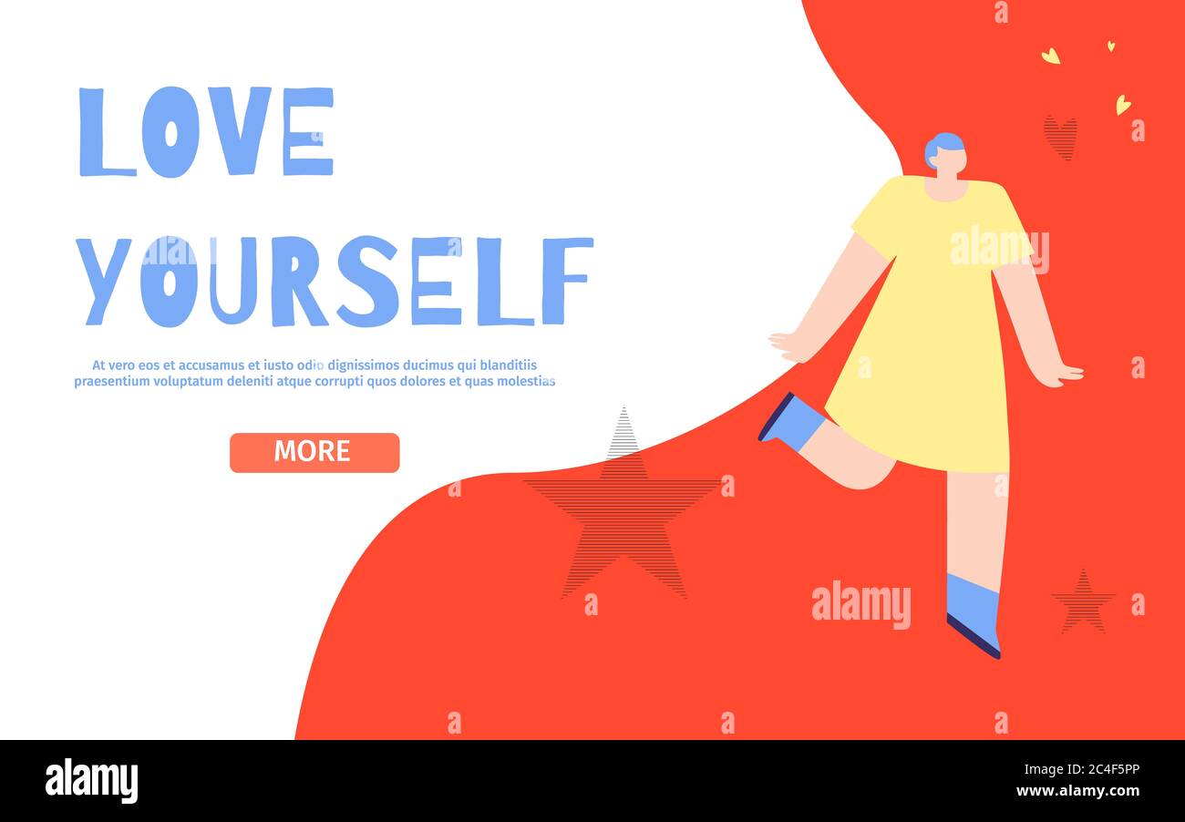 Love Yourself Horizontal Flat Banner. Dreamy Positive Woman Body Plus ...