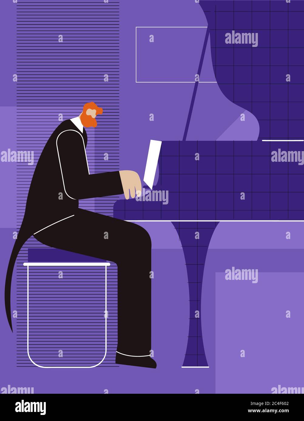 Pianist Poster Advertising Flat Promotion Banner Redheaded Man ...