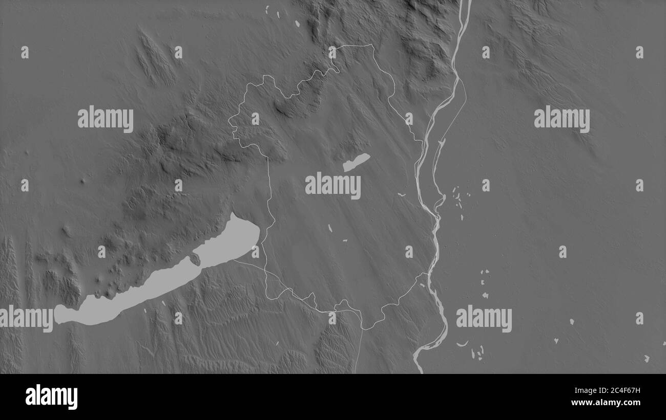 Fejér, county of Hungary. Grayscaled map with lakes and rivers. Shape ...