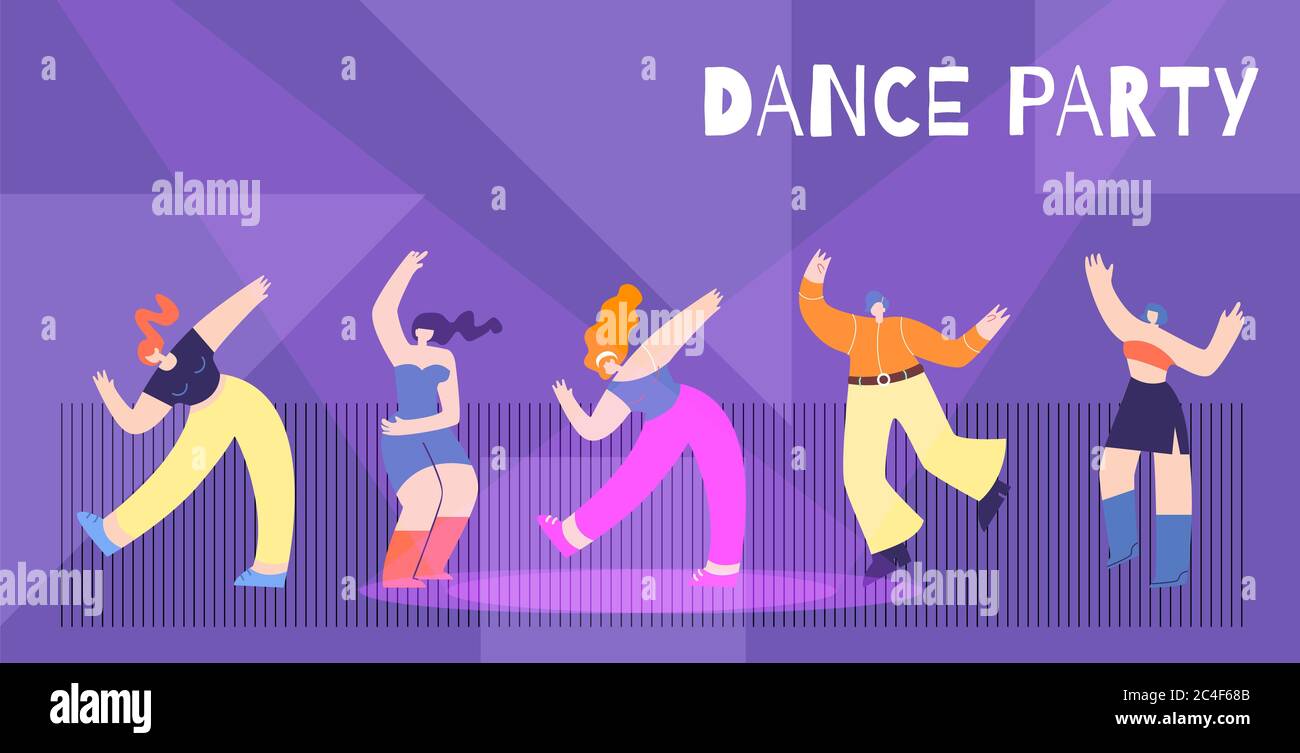 Motivation Dance Party Flat Card Dancing People Having Fun Clubbing ...
