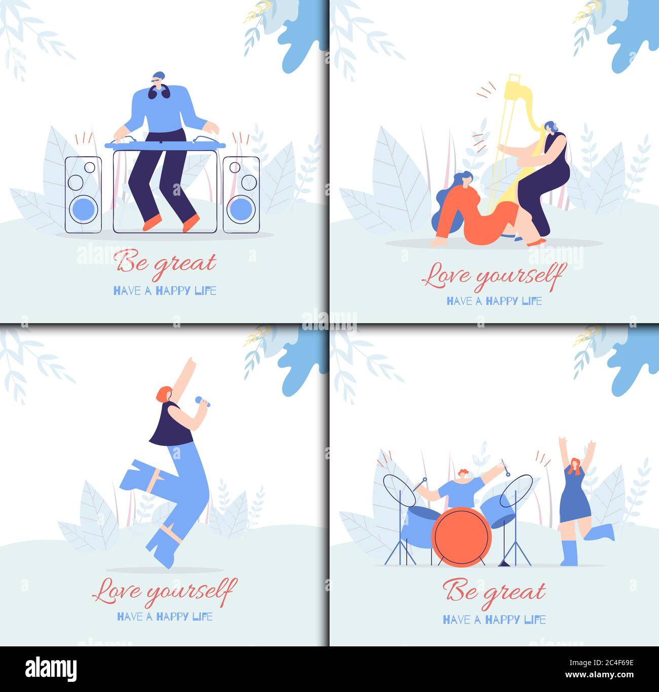 Motivation People Card Set in Dance Music Style Inspiration Slogan to ...