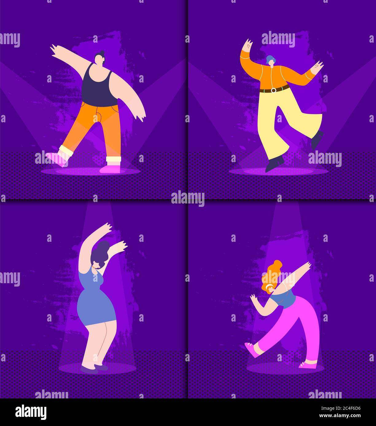 Happy Dancing People on Discotheque Stage Cartoon Flat Illustration Set ...