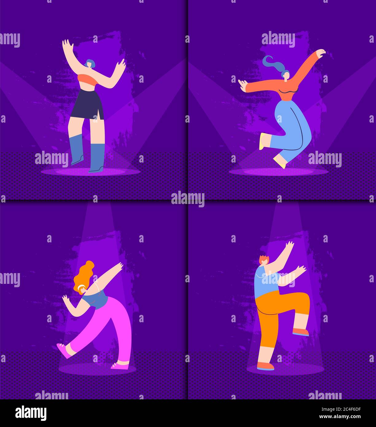 Disco People Music Festival Colorful Flat Cartoon Set Dancing Man Woman ...