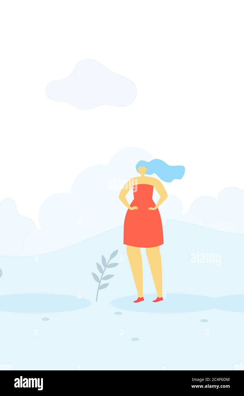 Pretty Cartoon Romantic Character Happy Calm Woman Banner Flat Template ...