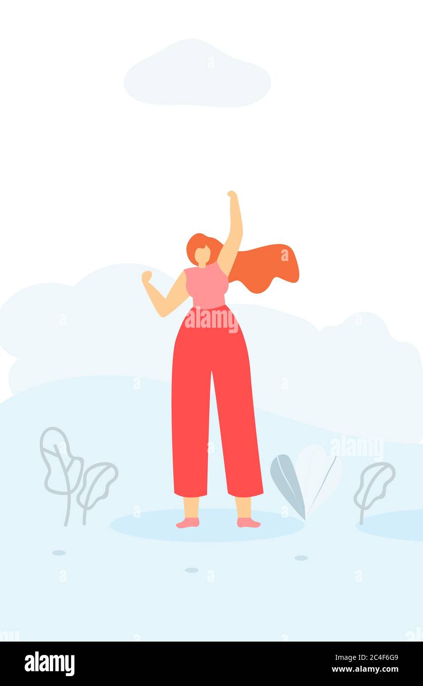 Cartoon Illustration of Strong Pretty Redheaded Woman Standing in ...