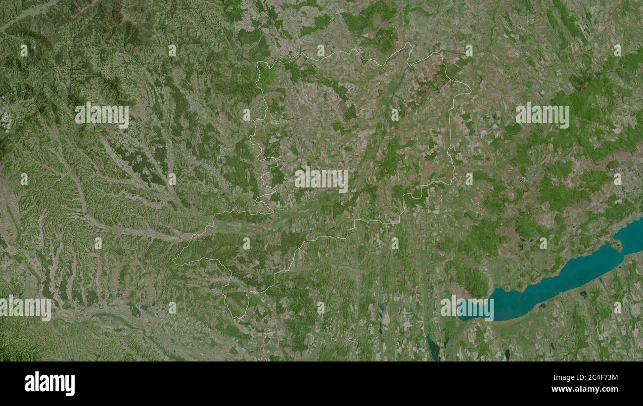 Vas, county of Hungary. Satellite imagery. Shape outlined against its ...