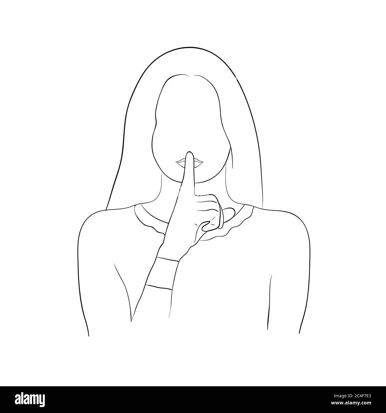 Young woman making sign with her finger to keep silence. Vector ...