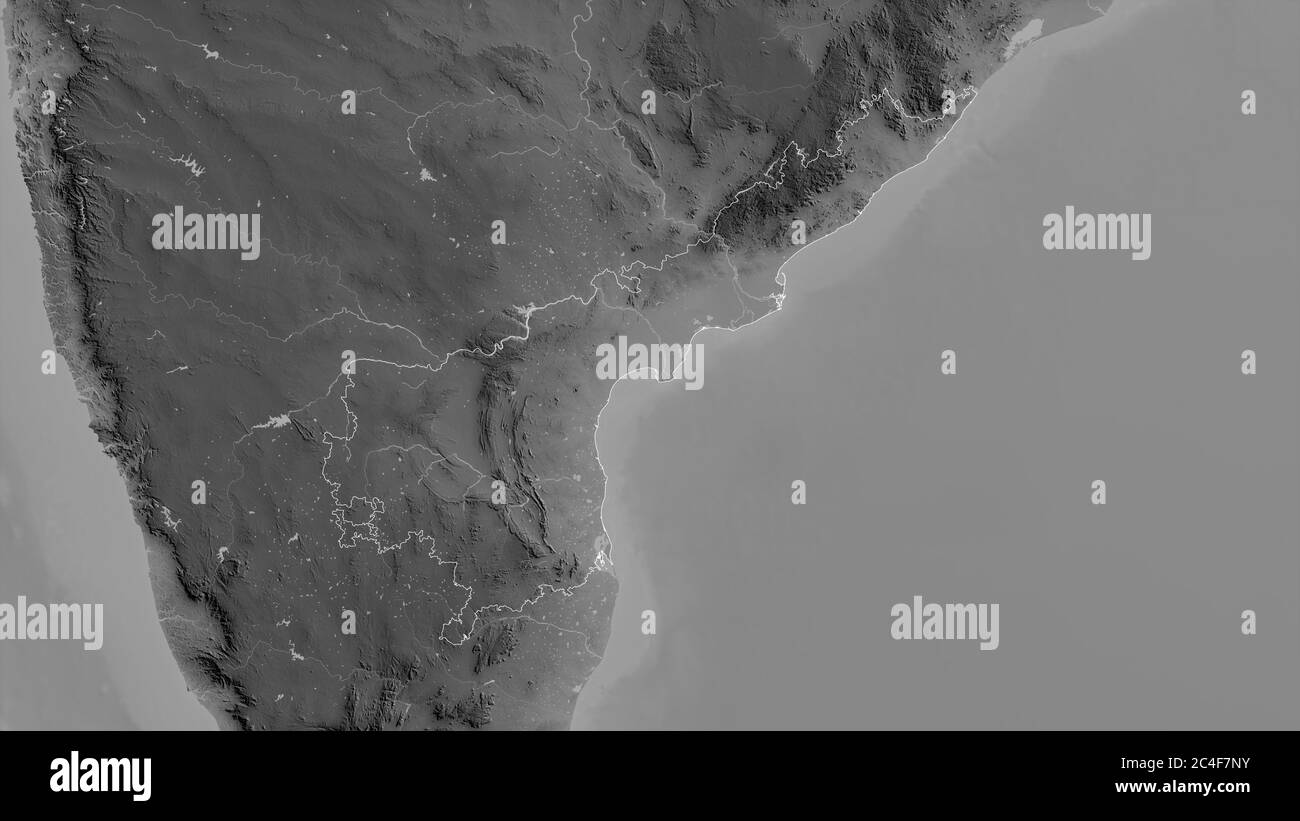 Andhra Pradesh, state of India. Grayscaled map with lakes and rivers ...