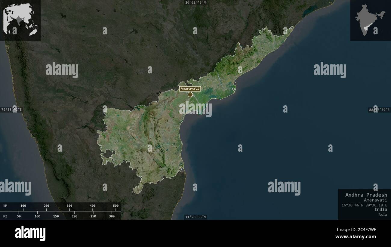 Andhra Pradesh, state of India. Satellite imagery. Shape presented ...