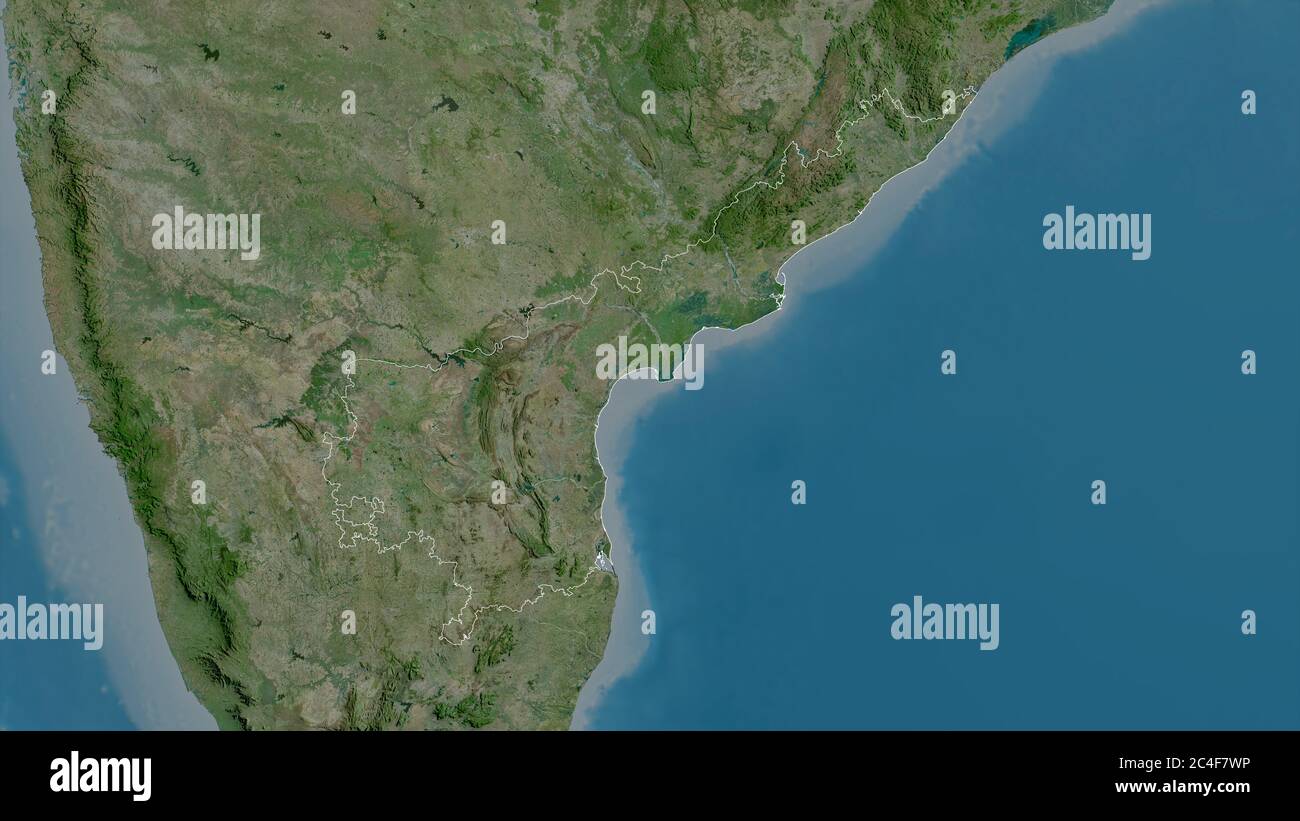 Andhra Pradesh, state of India. Satellite imagery. Shape outlined ... Andhra Pradesh, state of India. Satellite imagery. Shape outlined ...