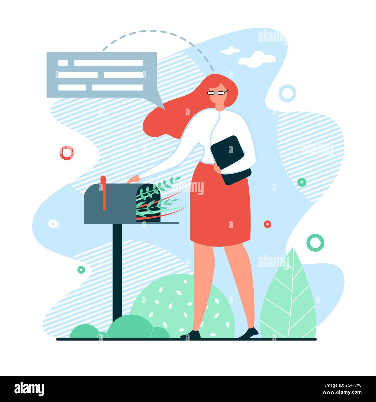 Flat Banner Waiting for Mail Vector Illustration. Girl in Casual ...
