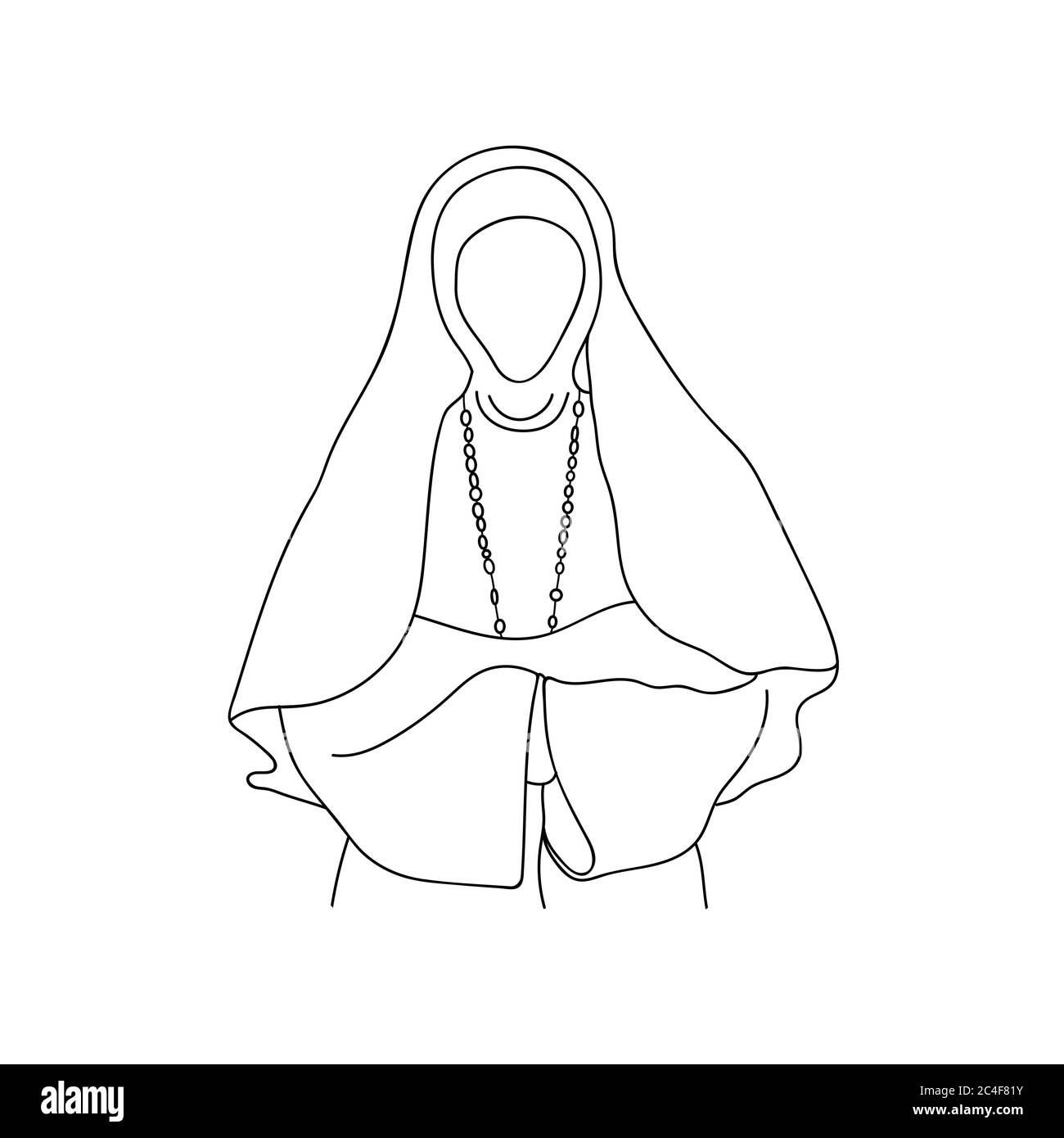 Nun Silhouette. Line Drawing. Vector illustration Stock Vector Image ...